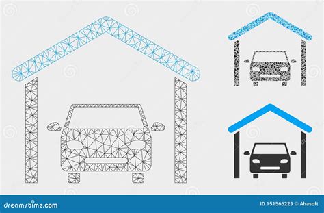 Garage Car Vector Mesh Wire Frame Model And Triangle Mosaic Icon Stock