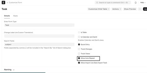 project management module creating a recurring task project