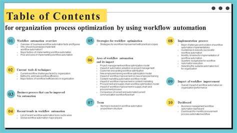 Table Of Contents Organization Process Optimization By Using Workflow