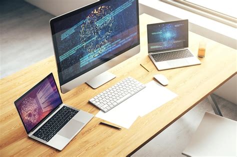 Premium Photo Modern Computer Monitor With Creative Code Skull