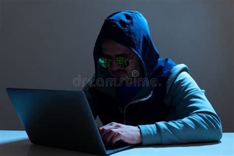 Man Programmer Or Hacker Working On Laptop Stock Image Image Of