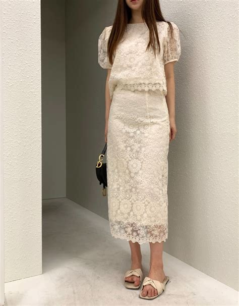 어니스트 레이스 퍼프 치마 투피스 Set 위시버킷