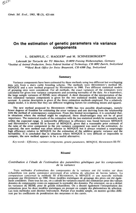 Pdf On The Estimation Of Genetic Parameters Via Variance Components