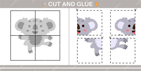 유치원과 유치원을위한 귀여운 만화 코알라 교육 종이 게임 잘라 내기 게임 프리미엄 벡터