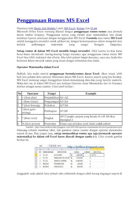 DOCX Penggunaan Rumus MS Excel DOKUMEN TIPS