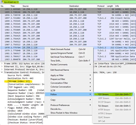 Matching TCP Streams Between Client And Server Wireshark Packet