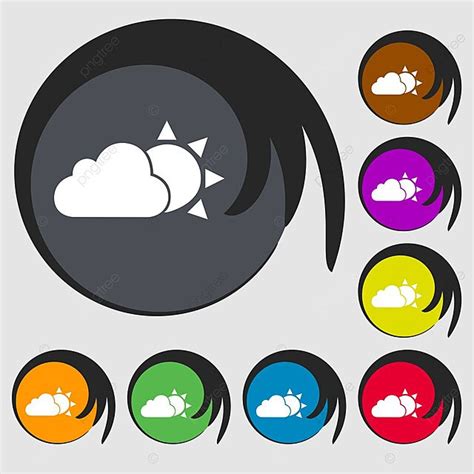 Vector Set Of Eight Colored Buttons With Weather Symbols Vector Sun Forecast Web Png And