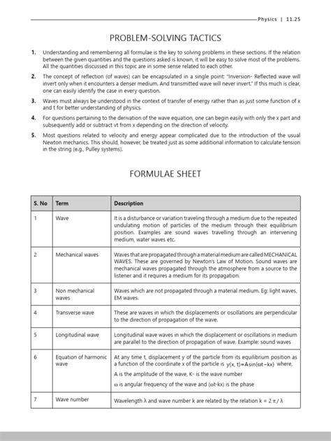 11 Waves On A Stringproblem Solving Tacticsformulae Sheet Pdf Waves Normal Mode