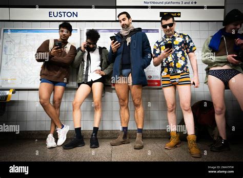 People At Euston Station In London As They Take Part In The Annual No