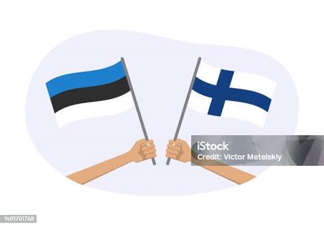 에스토니아와 핀란드 국기 에스토니아어와 핀란드어 국가 상징 흔들리는 깃발을 들고 있는 손 벡터 일러스트레이션 개념에 대한 스톡 벡터 아트 및 기타 이미지 Istock