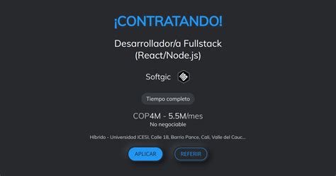 Desarrolladora Fullstack Reactnodejs En Softgic Torre