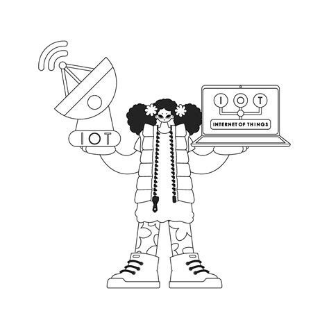 Woman Utilizing Antenna Laptop To Access IoT Data Line Art Vector 29090838 Vector Art At Vecteezy