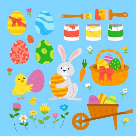 Flat Easter Celebration Elements Collection Free Vector