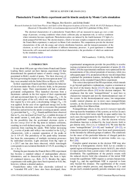 Pdf Photoelectric Franck Hertz Experiment And Its Kinetic Analysis By Monte Carlo Simulation