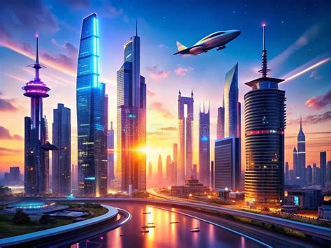 Soaring Above The Future A Glimpse Into A Hightech Metropolis With Advanced Architecture Flying