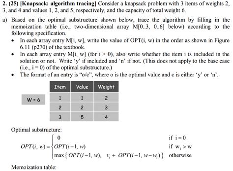 solved 2 25 [knapsack algorithm tracing] consider a