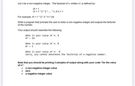 Solved Let N Be A Non Negative Integer The Factorial Of N Chegg