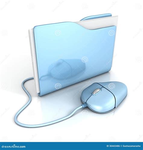 blue computer mouse and office document folder on stock illustration
