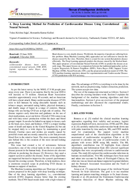 Pdf A Deep Learning Method For Prediction Of Cardiovascular Disease Using Convolutional Neural