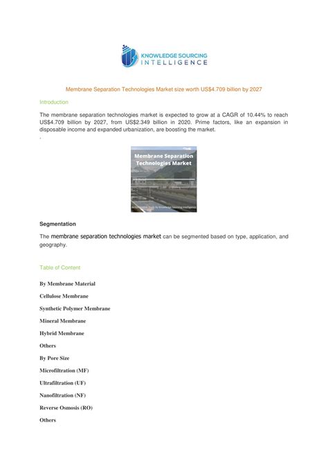 Ppt Membrane Separation Technologies Market Size Worth Us4709