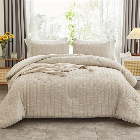 Avelom Beige Seersucker Twin Comforter Set 68x90 Inches