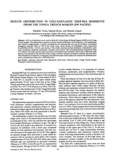 Pdf Zeolite Distribution In Volcaniclastic Deep Sea Sediments From The Tonga Trench Margin Sw