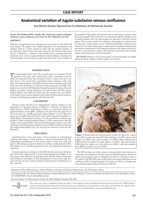Pdf Case Report Anatomical Variation Of Jugulo Subclavian Venous Confluence