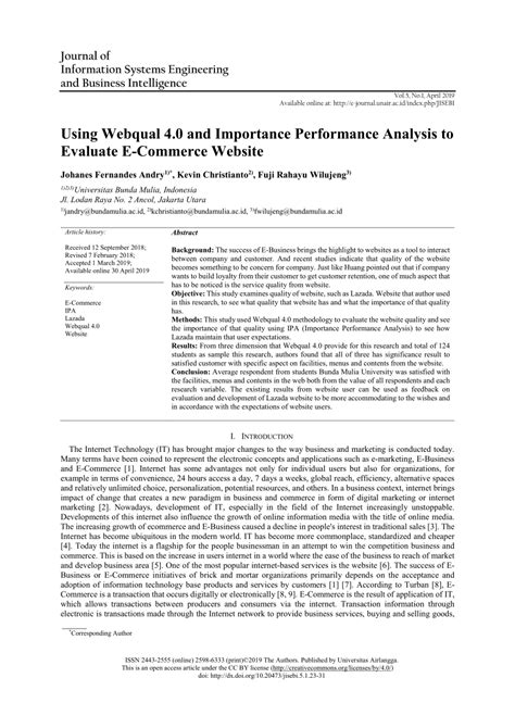Pdf Using Webqual 4 0 And Importance Performance Analysis To Evaluate E Commerce Website