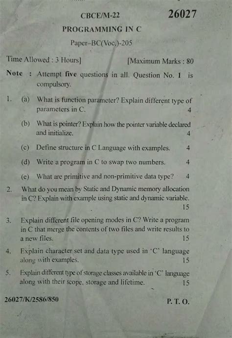 Programing In C Bcom 2nd Sem Kuk Previous Year Paper 2022 Youtube