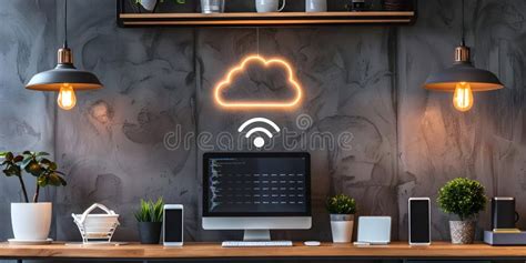 Various Devices In Smart Home Connected Through Cloud Technology For Online Access Concept