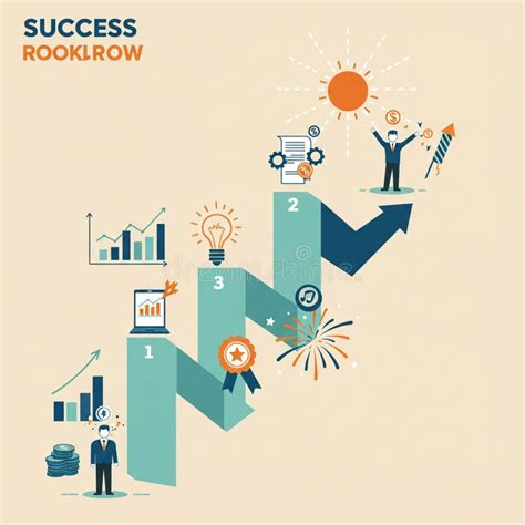 Three Step Success Illustration Featuring A Zigzag Pathway With Arrows Step 1 Shows Stock