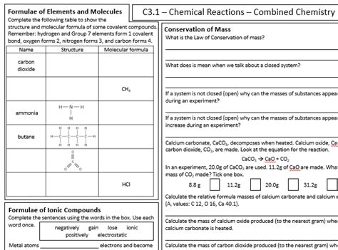 OCR Gateway GCSE Comb Science Chemistry C3 Revision Mat Teaching Resources