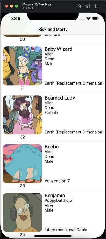 Sample Ios App With Snapkit On Rick And Morty Api