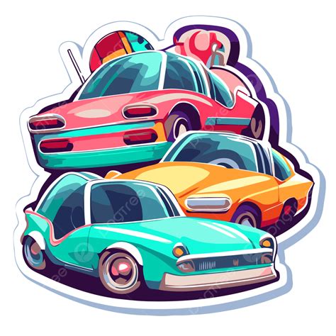 자동차 경주자 클립 아트에 대한 만화 일러스트 스티커 벡터 고립 된 만화 범퍼 자동차와 스티커 디자인 상표 만화 일러스트 Png 일러스트 및 벡터 에 대한 무료