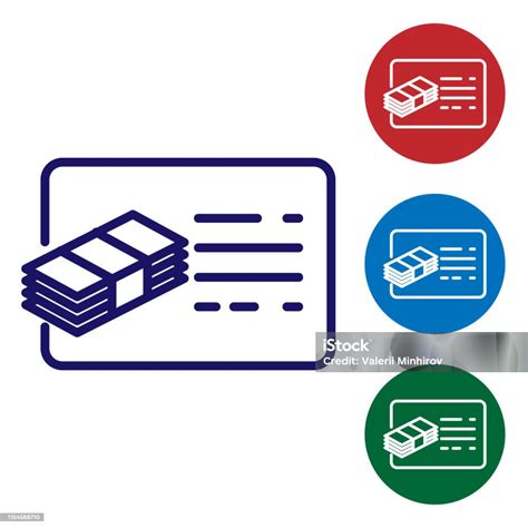 파란색 금융 문서 라인 아이콘 흰색 배경에 고립입니다 송장과 돈 아이콘입니다 예산 계획 돈 절약 및 채무 개념을 지불 원 버튼의 색상 아이콘을 설정 합니다 벡터 일러스트