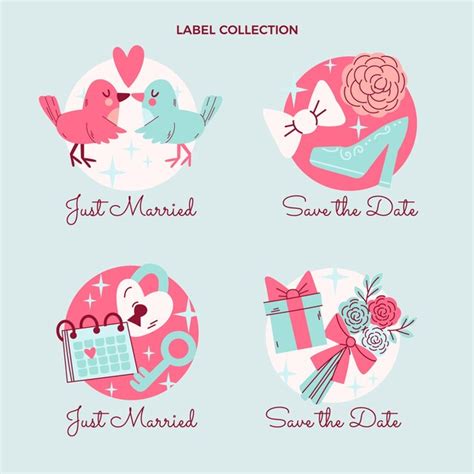 손으로 그린 웨딩 라벨 세트 무료 벡터