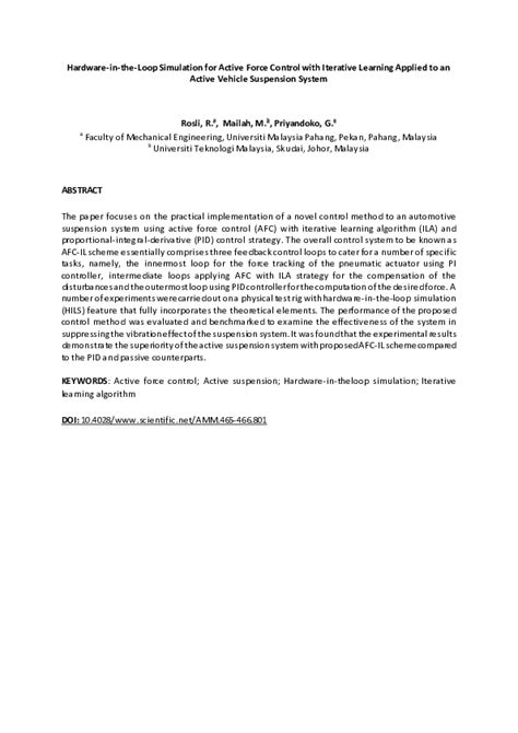 Pdf Hardware In The Loop Simulation For Active Force Control With