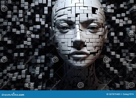 Face Of Female Android Bio Robot Close Portrait Concept Of