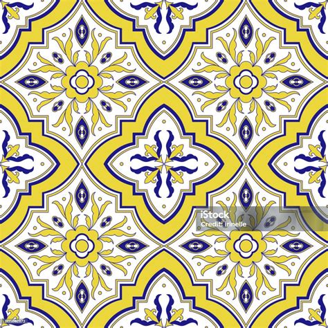 꽃 장식과 원활한 포르투갈어 타일 패턴 벡터 포르투갈 아레조 스 세라믹 모티브 0명에 대한 스톡 벡터 아트 및 기타 이미지
