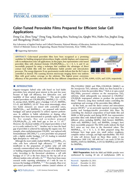 Pdf Color Tuned Perovskite Films Prepared For Efficient Solar Cell