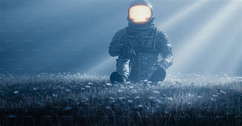 우주복을 입은 남자가 들판을 걷고 있다 사진 Unsplash의 3d 이미지