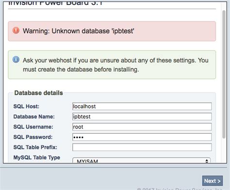 Ipb Unknown Database Error Invision Power On Mamp Stack Overflow