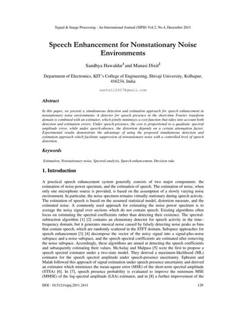 Speech Enhancement For Nonstationary Noise Environments Pdf