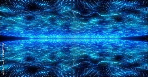Futuristic Abstract Blue Glowing Waves From Dots And Particles Shining