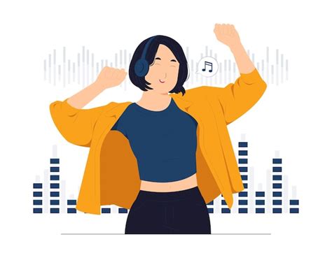 Premium Vector Dancing Girl While Listening To The Music In Headphones Choosing Sound Track