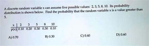 Solved Possible Values 235810 Its Probability A Discrete