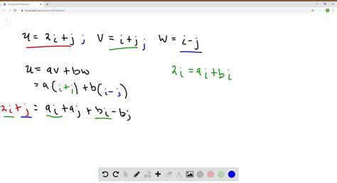 SOLVED Linear combination Let 𝐮 𝐢 𝐣 𝐯 𝐢 𝐣 and 𝐰 𝐢 𝐣 Find scalars a and b such that 𝐮 a 𝐯