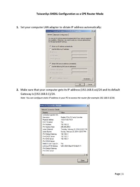Taiwansys Routed Mode Configuration Steps Pdf Ip Address Router Computing