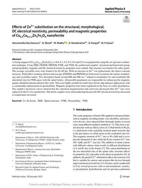 Pdf Effects Of Zn2 Substitution On The Structural Morphological Dc Electrical Resistivity