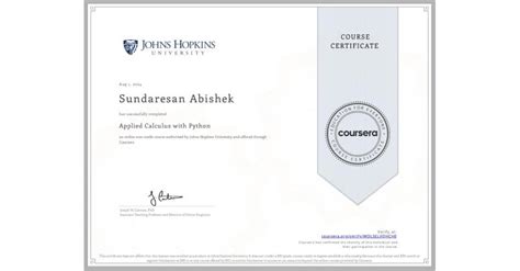 Abishek Sundaresan On Linkedin Completion Certificate For Applied Calculus With Python